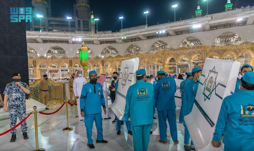 Removing Social Distancing Stickers from All Over Grand Mosque