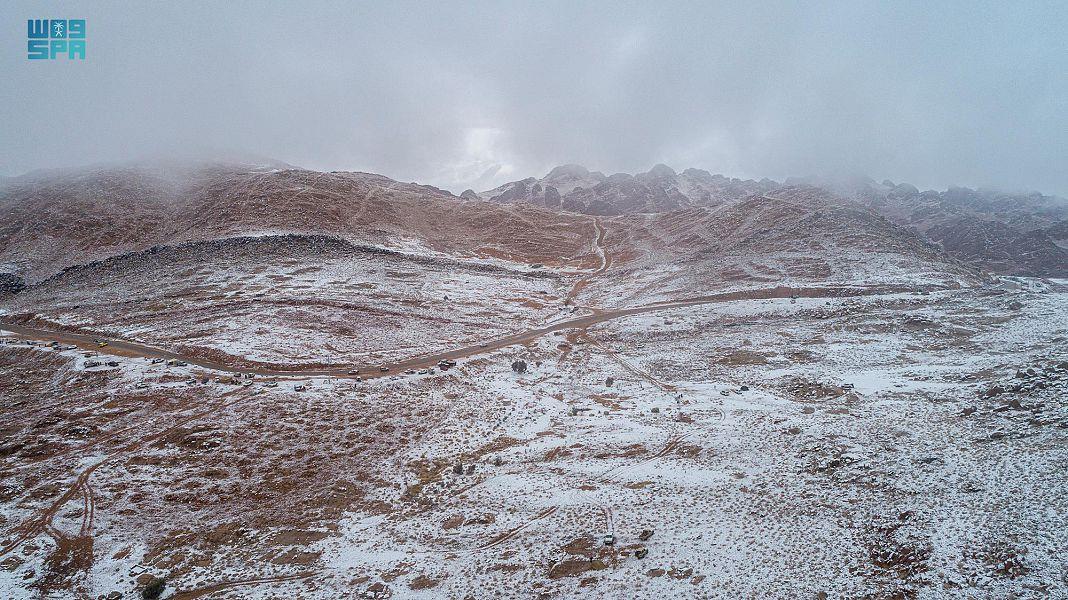 Jabal Al-Lawz in Saudi Arabia's Tabuk Region Blanketed with Snow