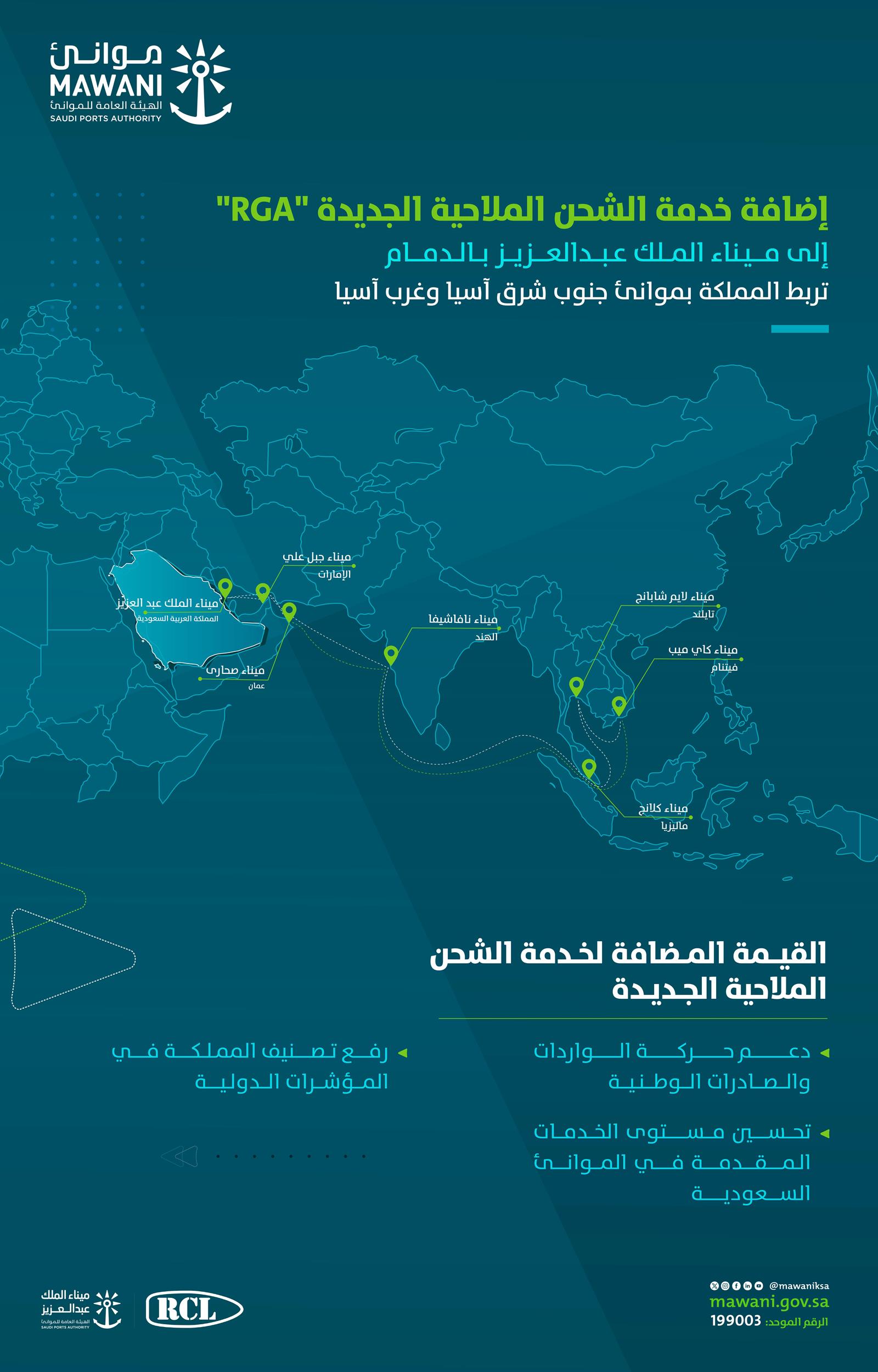 اقتصادي / "موانئ": إضافة خدمة الشحن الملاحية "RGA" التابعة لشركة "RCL ...