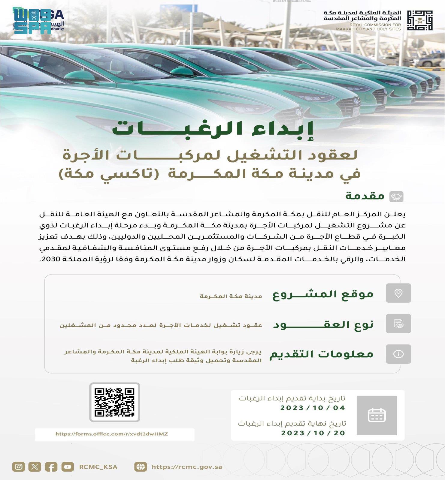 عام الهيئة الملكية لمكة المكرمة تُعلن عن مرحلة إبداء الرغبات لعقود