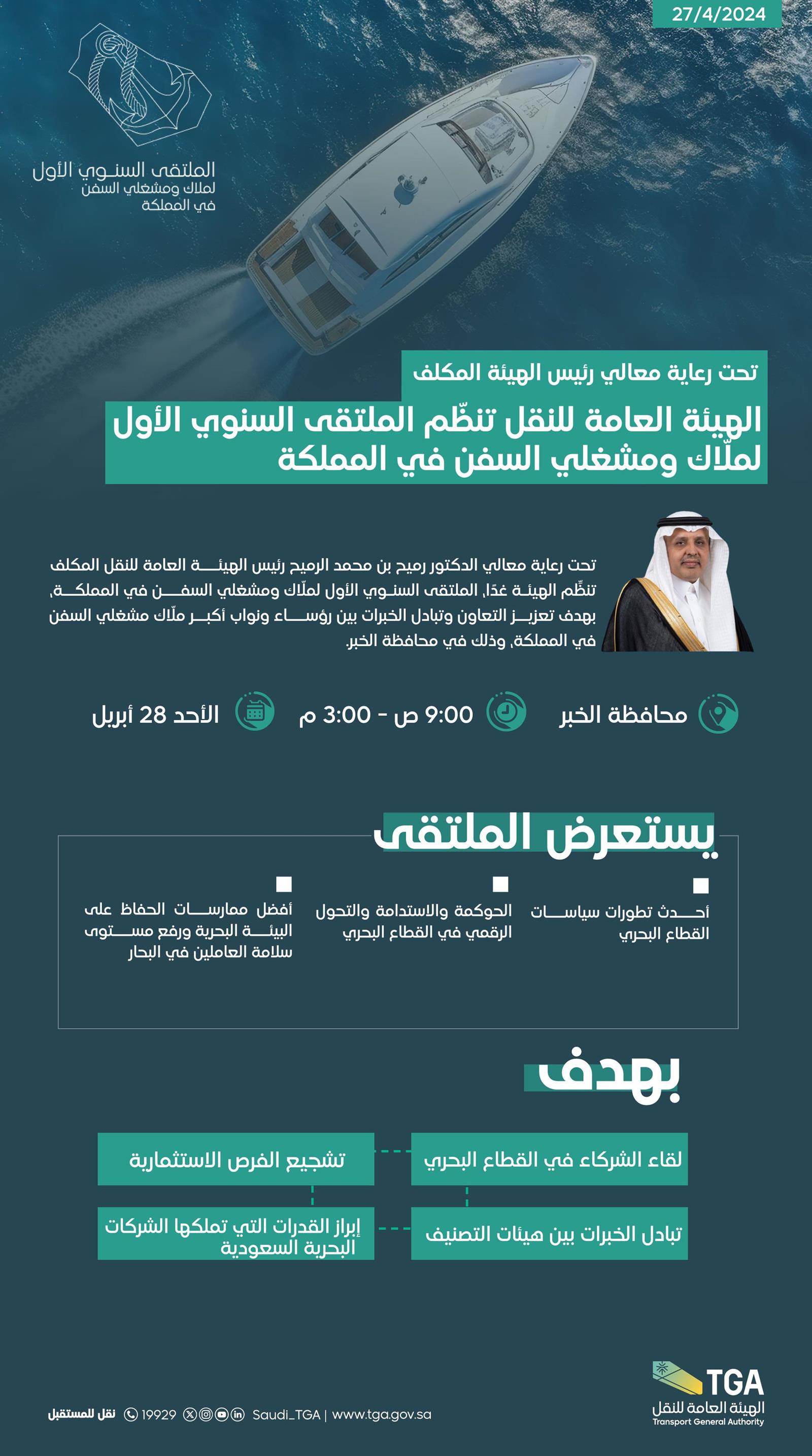 عام / الهيئة العامة للنقل تنظم الملتقى السنوي الأول لملاك ومشغلي السفن ...