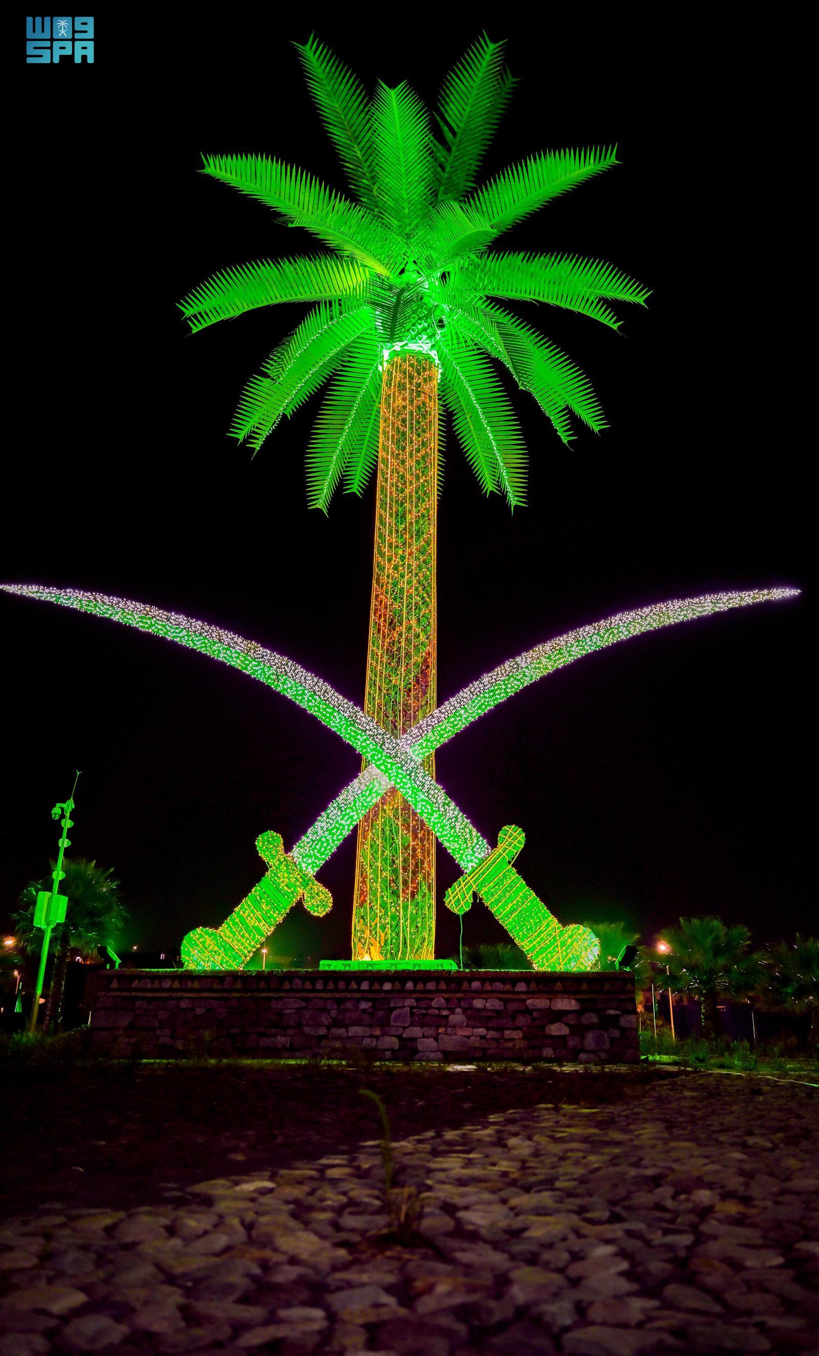 ‘The Palm Tree’ in Al-Baha Adorned in Green to Celebrate the Saudi ...