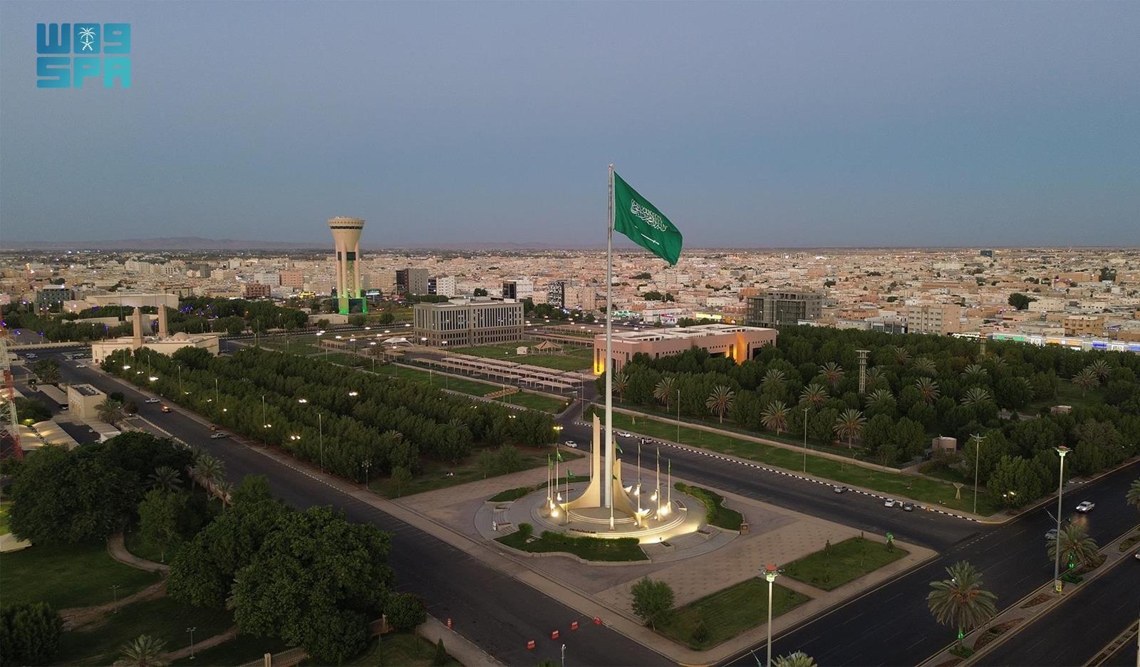 Saudi Flag Flies in the Sky of Tabuk in Celebration of the 94th National Day