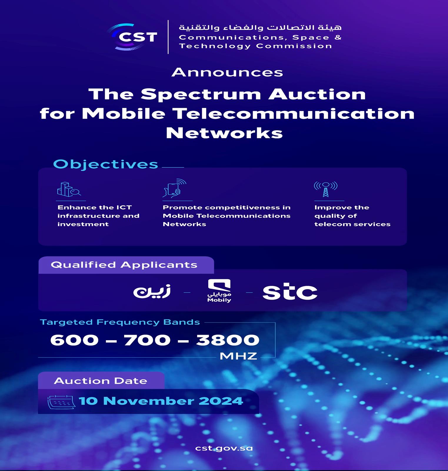 CST Announces Spectrum Auction for Mobile Telecommunication Networks