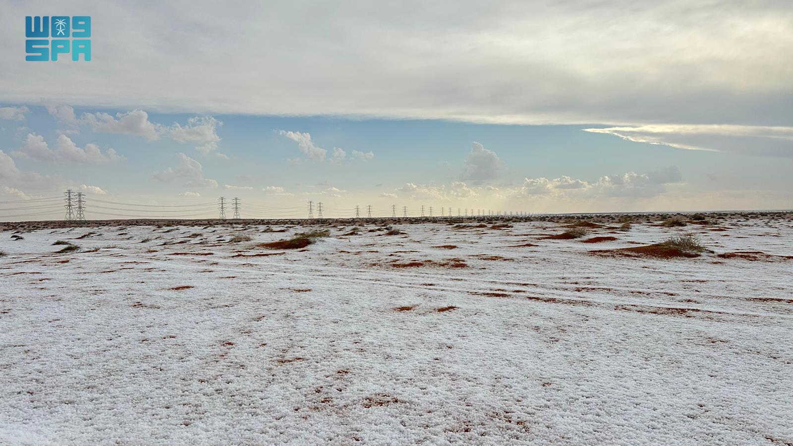 Al-Jouf Region Dons White Coat Following Hail, Heavy Rainfall