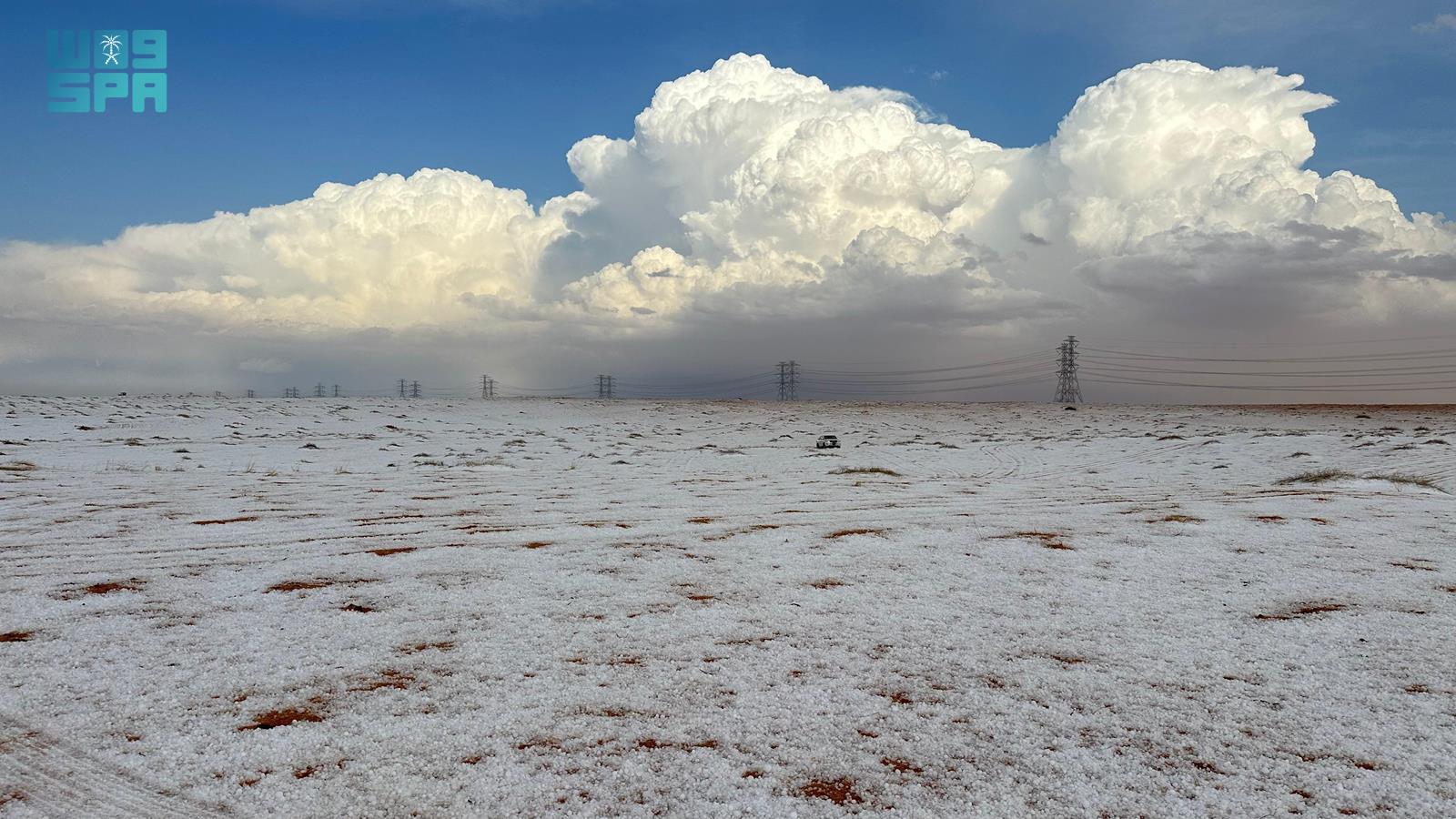 Al-Jouf Region Dons White Coat Following Hail, Heavy Rainfall